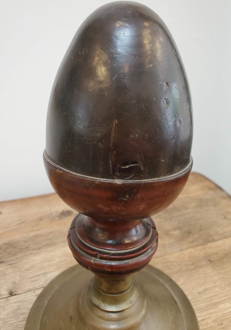 18th Century French Provincial Turned Walnut Finial on Brass Base For ...