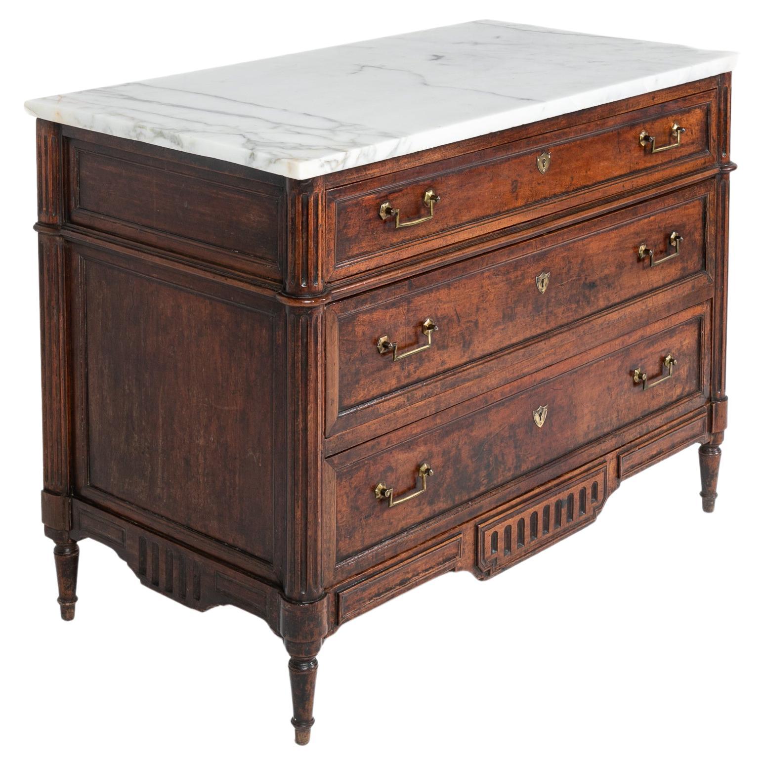 18th Century French Walnut Directoire Comode with Black Belgian Marble ...