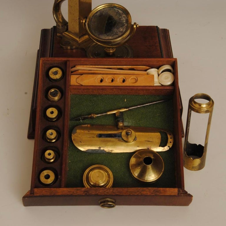 18th Century George Sterrop Cuff Type Microscope in Original Mahogancy ...