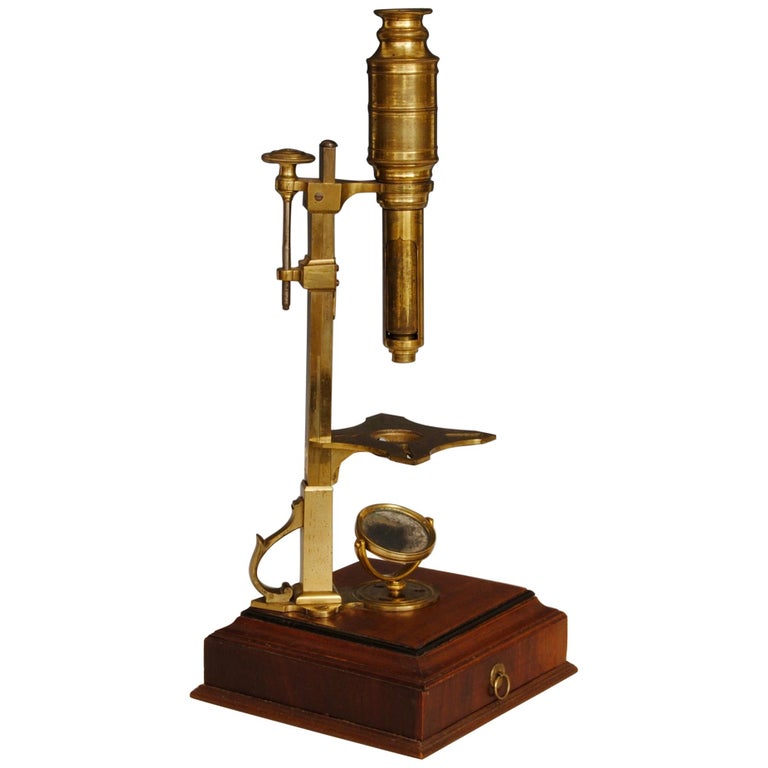 18th Century George Sterrop Cuff Type Microscope in Original Mahogancy ...