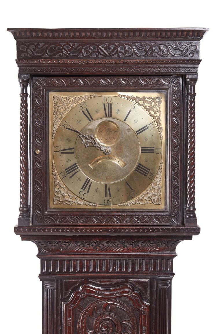 18th Century Georgian Antique Carved Oak Brass Face Longcase Clock by ...
