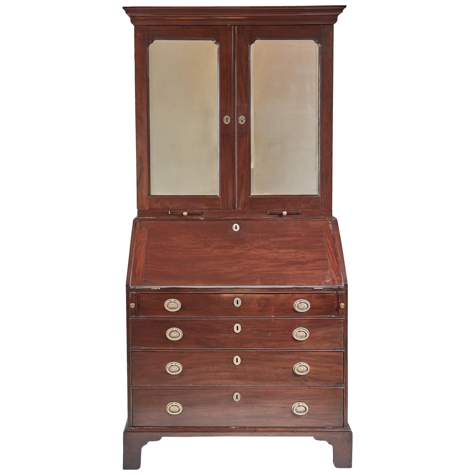 18th Century Georgian Mahogany Bureau Bookcase with Mirrored Doors For ...