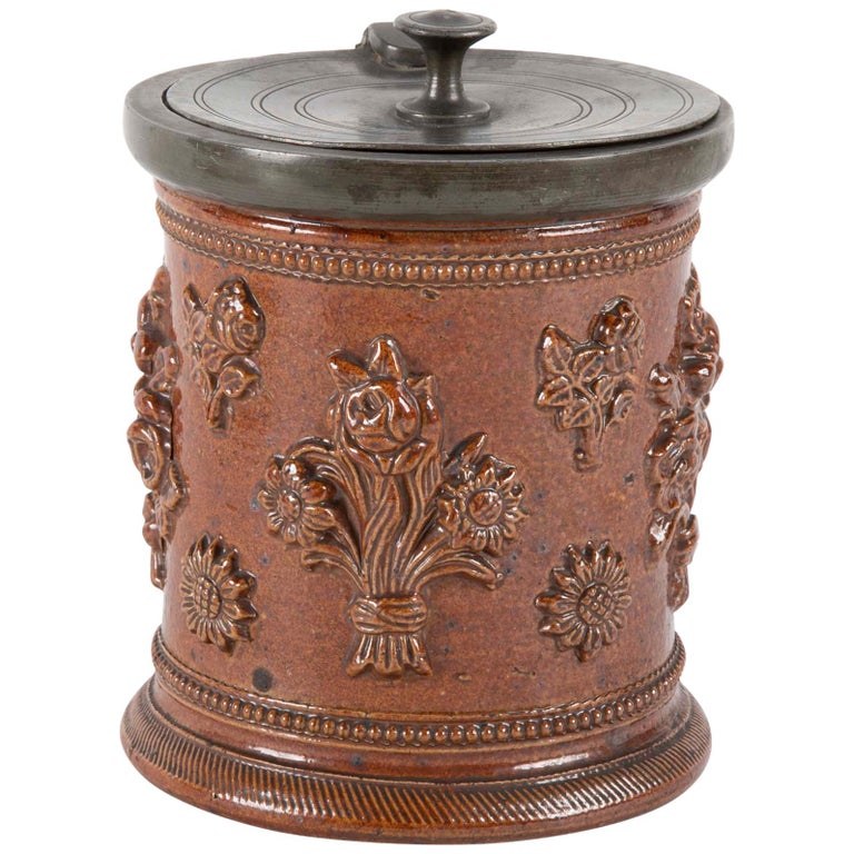 18th Century German Salt Glaze Tobacco Jar with Pewter Mounts For Sale ...