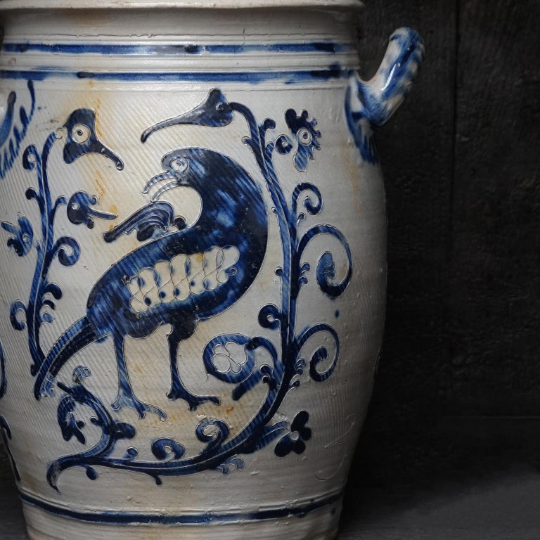 18th Century German Westerwald Stoneware Vessel or Jar with BIrd ...