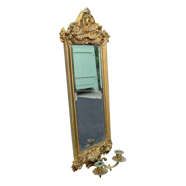 18th Century Gold Swedish Gustavian Pair of Gilded Wood Wall Glass ...