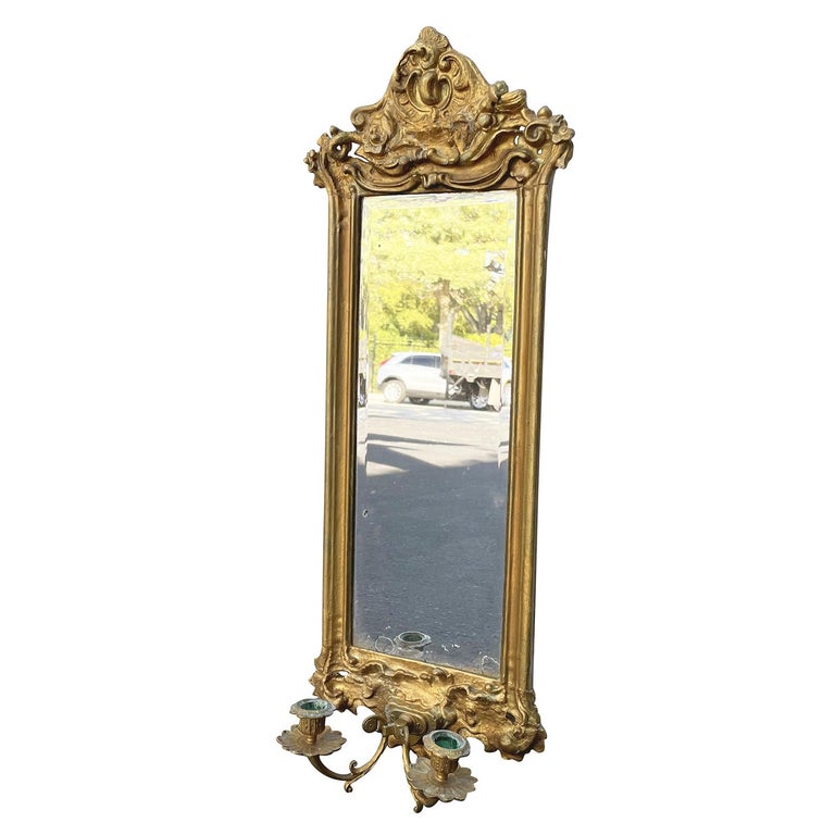 18th Century Gold Swedish Gustavian Pair of Gilded Wood Wall Glass ...