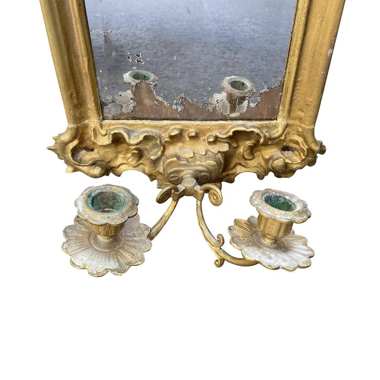 18th Century Gold Swedish Gustavian Pair of Gilded Wood Wall Glass ...