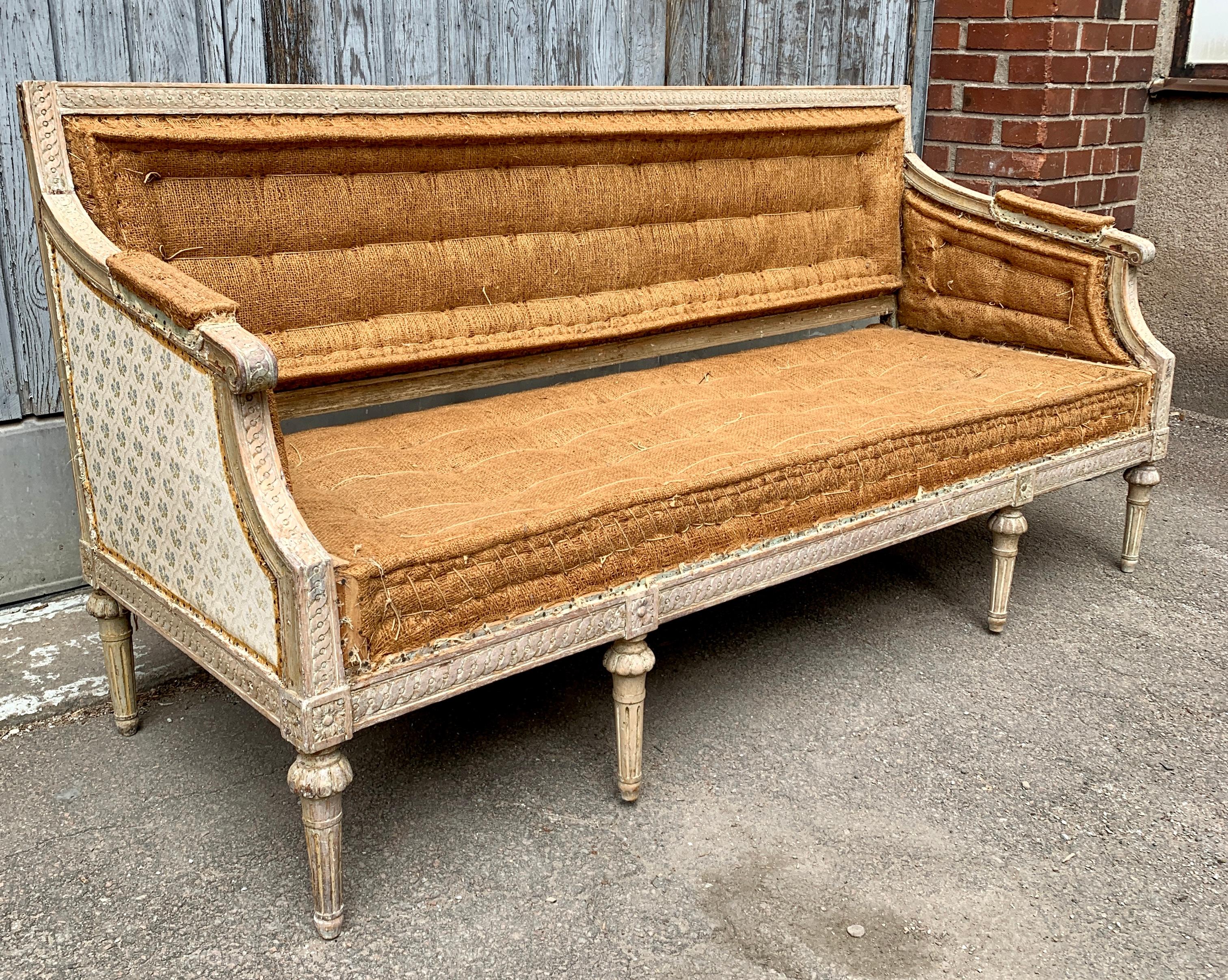 18th Century Gustavian Sofa Bench In Original Gray Paint, Sweden For ...