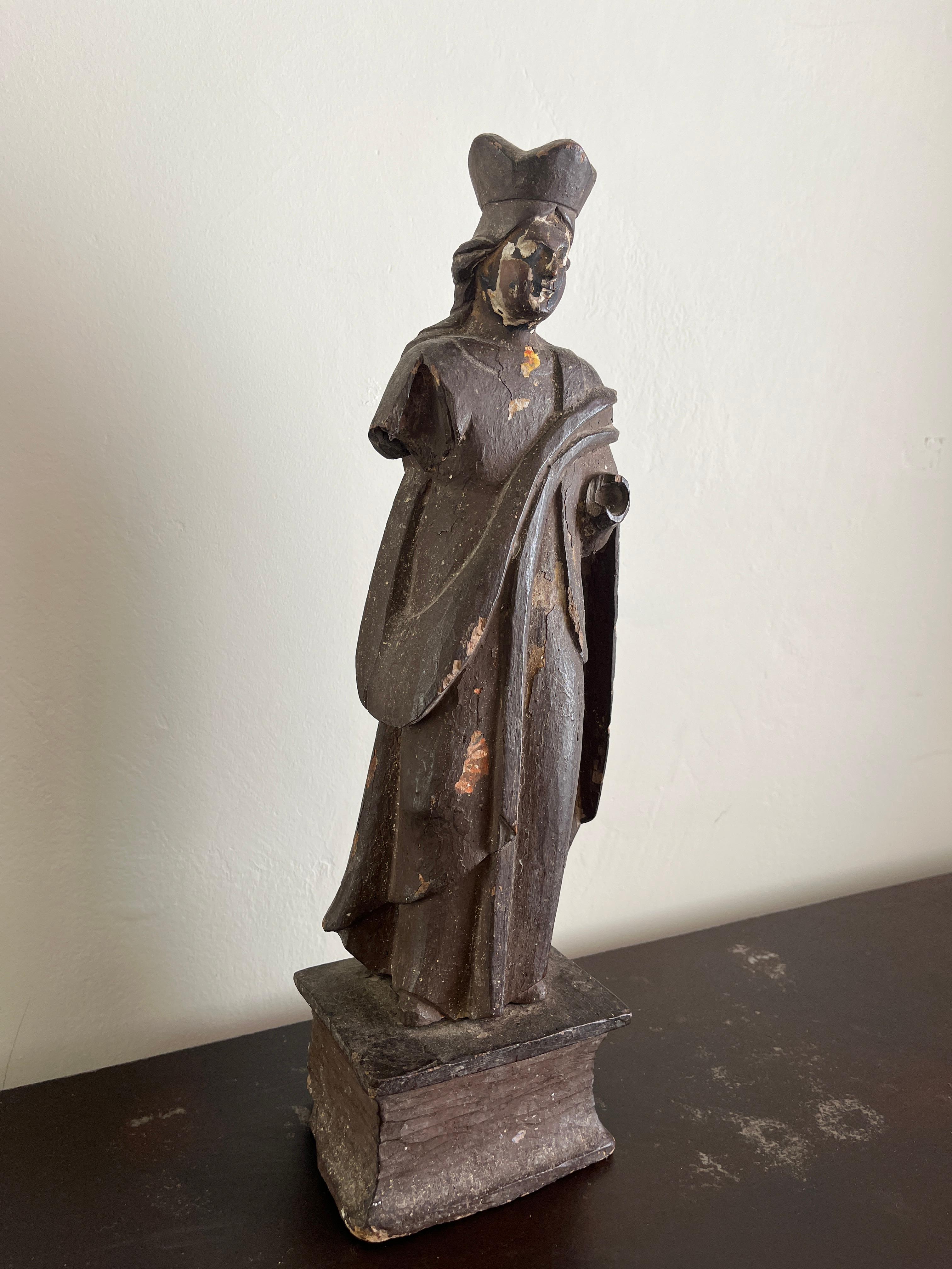 18th Century Hand-Carved Polychrome Wood Religious Statue For Sale at ...
