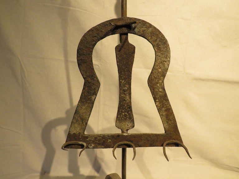 18th Century Hand Forged Iron Standing Fire Spit with Keyhole Pattern ...