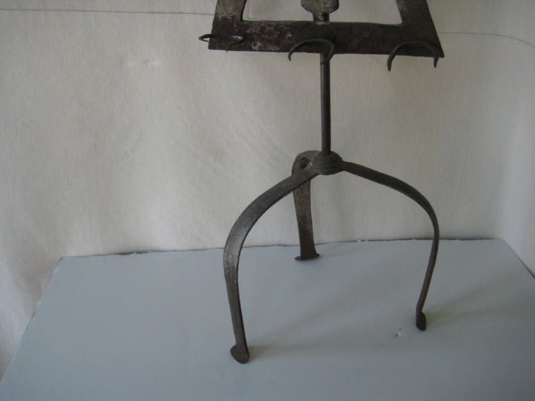 18th Century Hand Forged Iron Standing Fire Spit with Keyhole Pattern ...