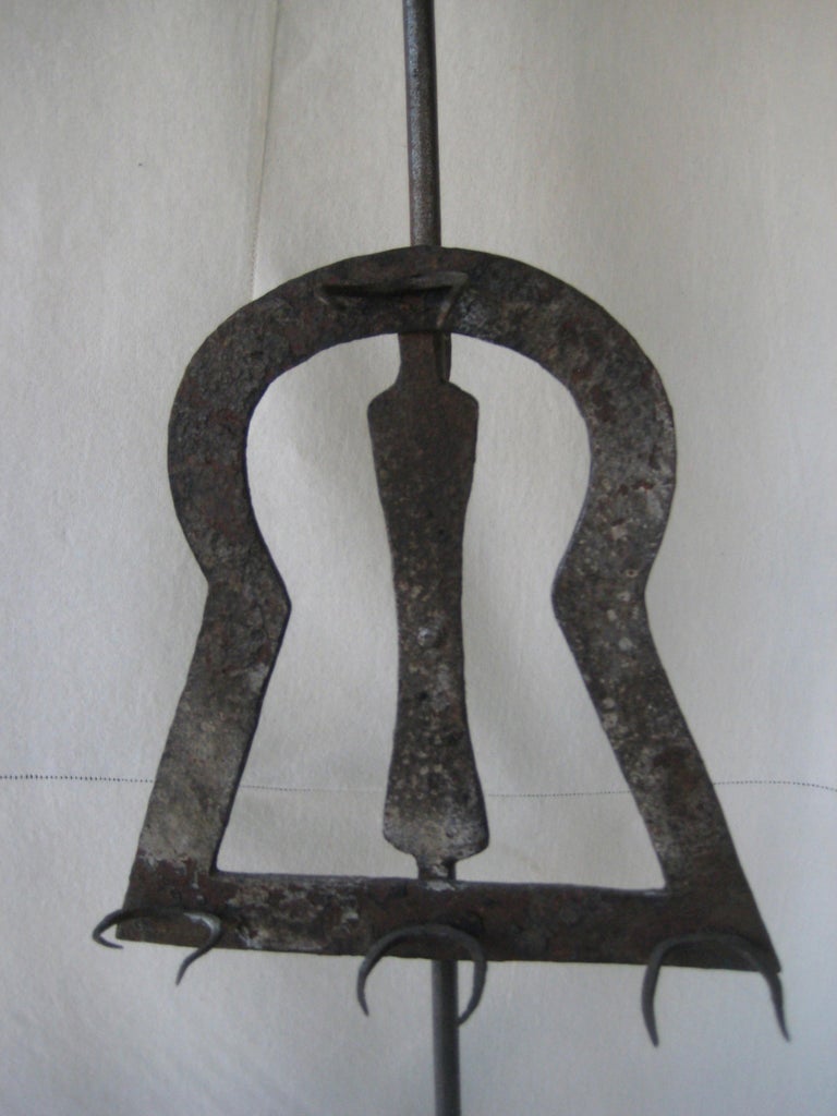 18th Century Hand Forged Iron Standing Fire Spit with Keyhole Pattern ...