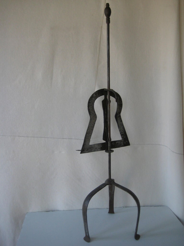 18th Century Hand Forged Iron Standing Fire Spit with Keyhole Pattern ...