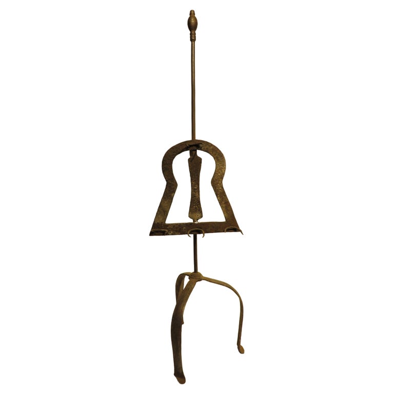18th Century Hand Forged Iron Standing Fire Spit with Keyhole Pattern ...