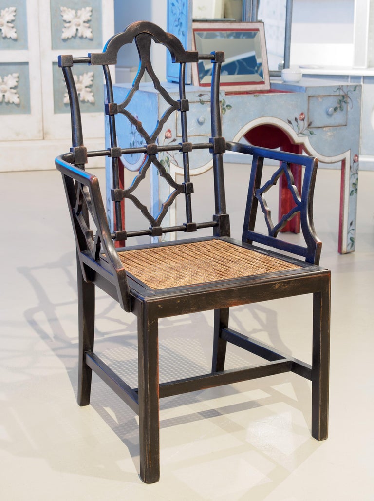 18th Century Hand-Painted Venetian Style Black Faenza Armchair with ...