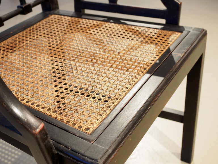 18th Century Hand-Painted Venetian Style Black Faenza Armchair with ...