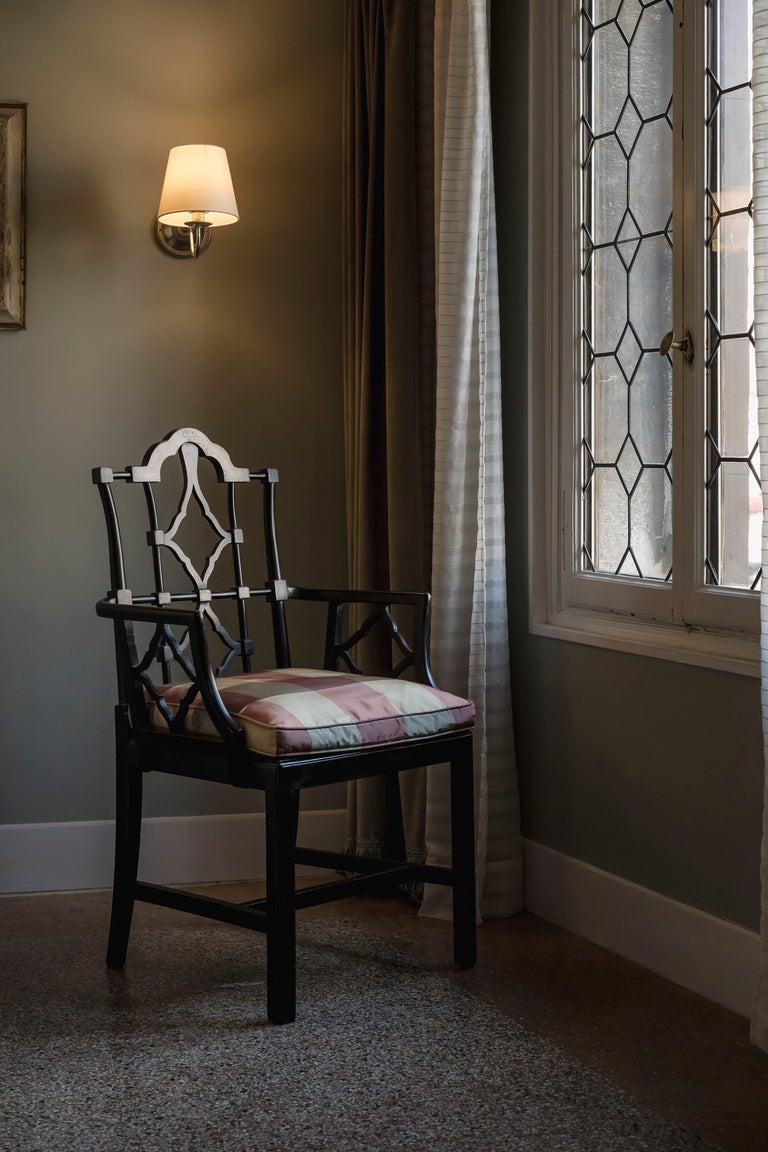 18th Century Hand-Painted Venetian Style Black Faenza Armchair with ...