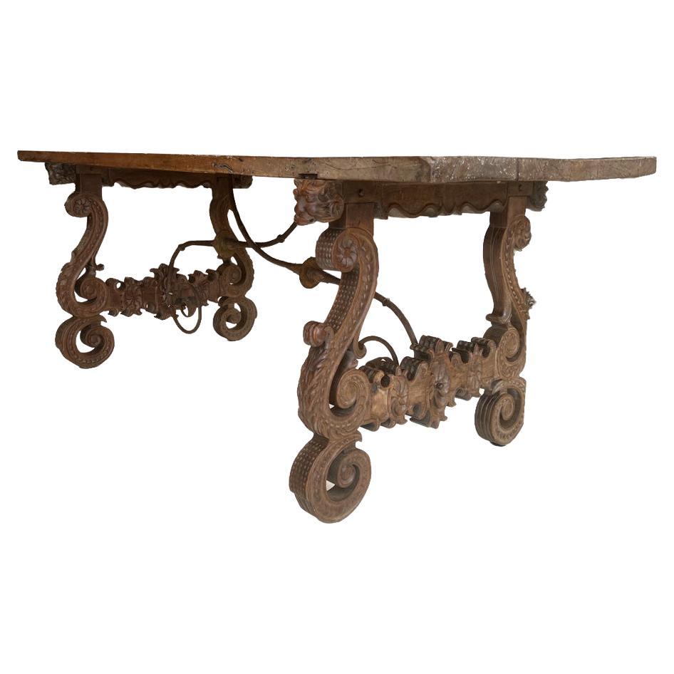 Vintage Iron Table with Carved Foot and Bluestone Plateau at 1stDibs