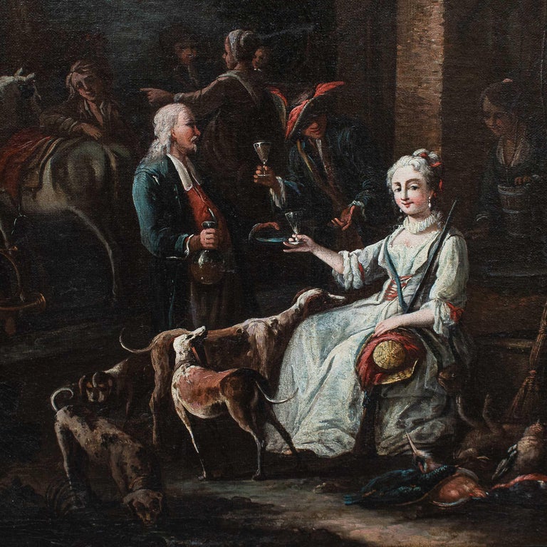18th Century Hunting Rest and Camp Scene Paintings Oil on Canvas by ...