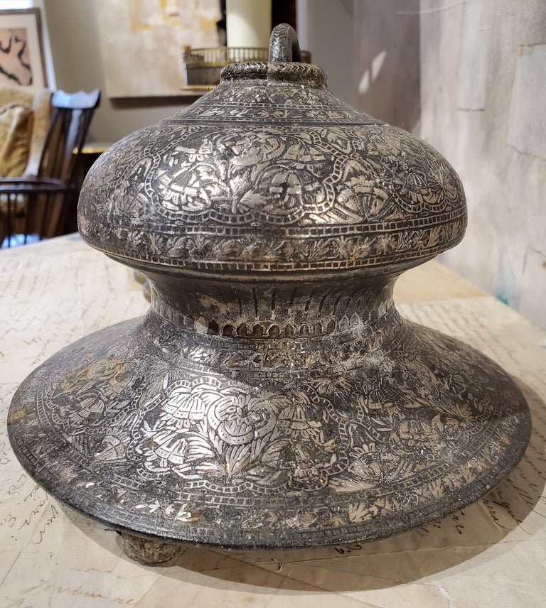 18th Century Indian "Bidriware” Metal Hookah Base For Sale at 1stDibs