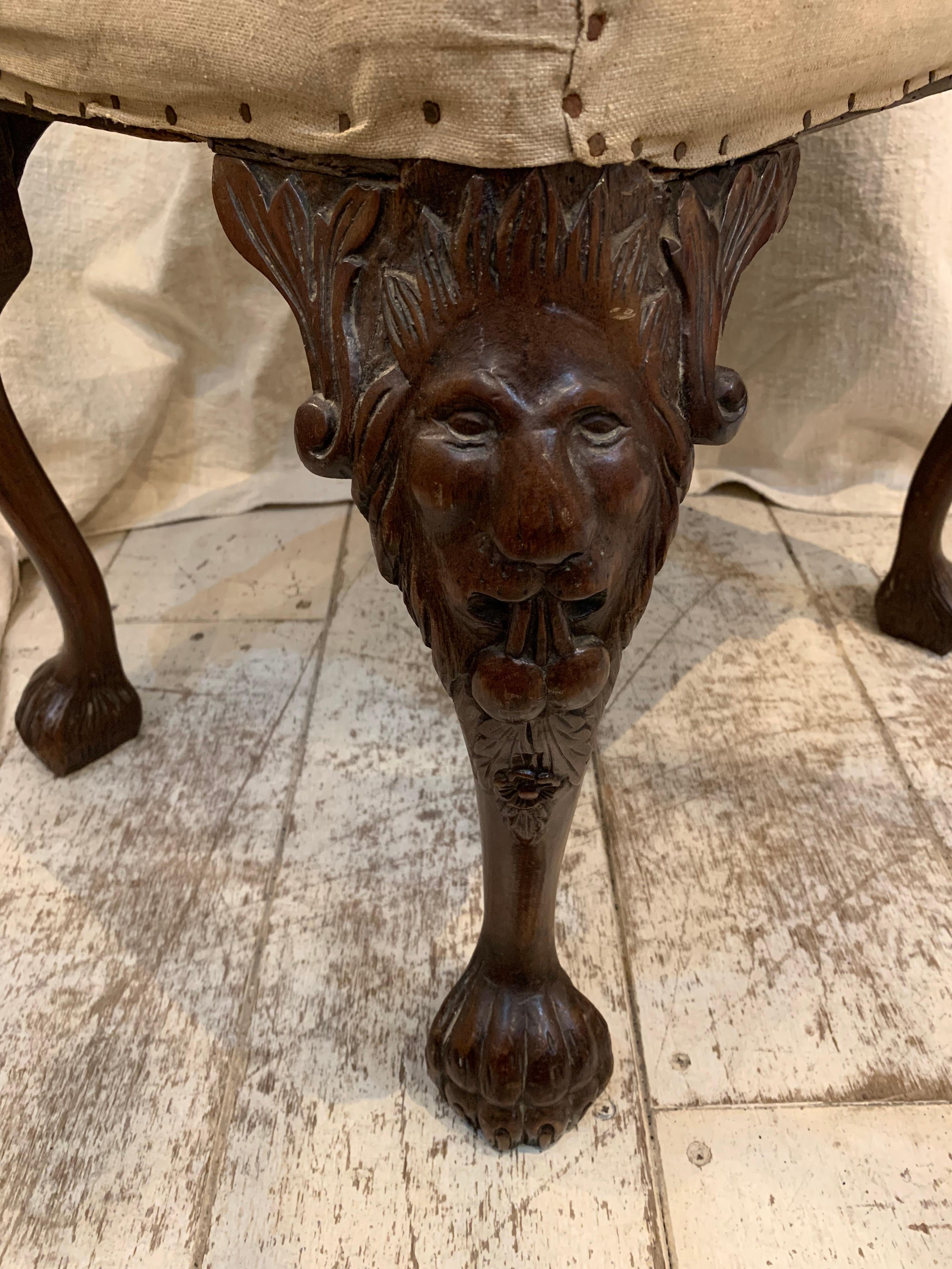 18th century Irish mahogany country house carved lion head and paw feet ...