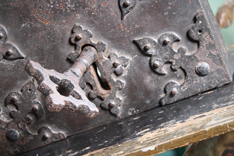18th Century, Iron and Oak Huge Gothic Castle Door Key and Lock ...