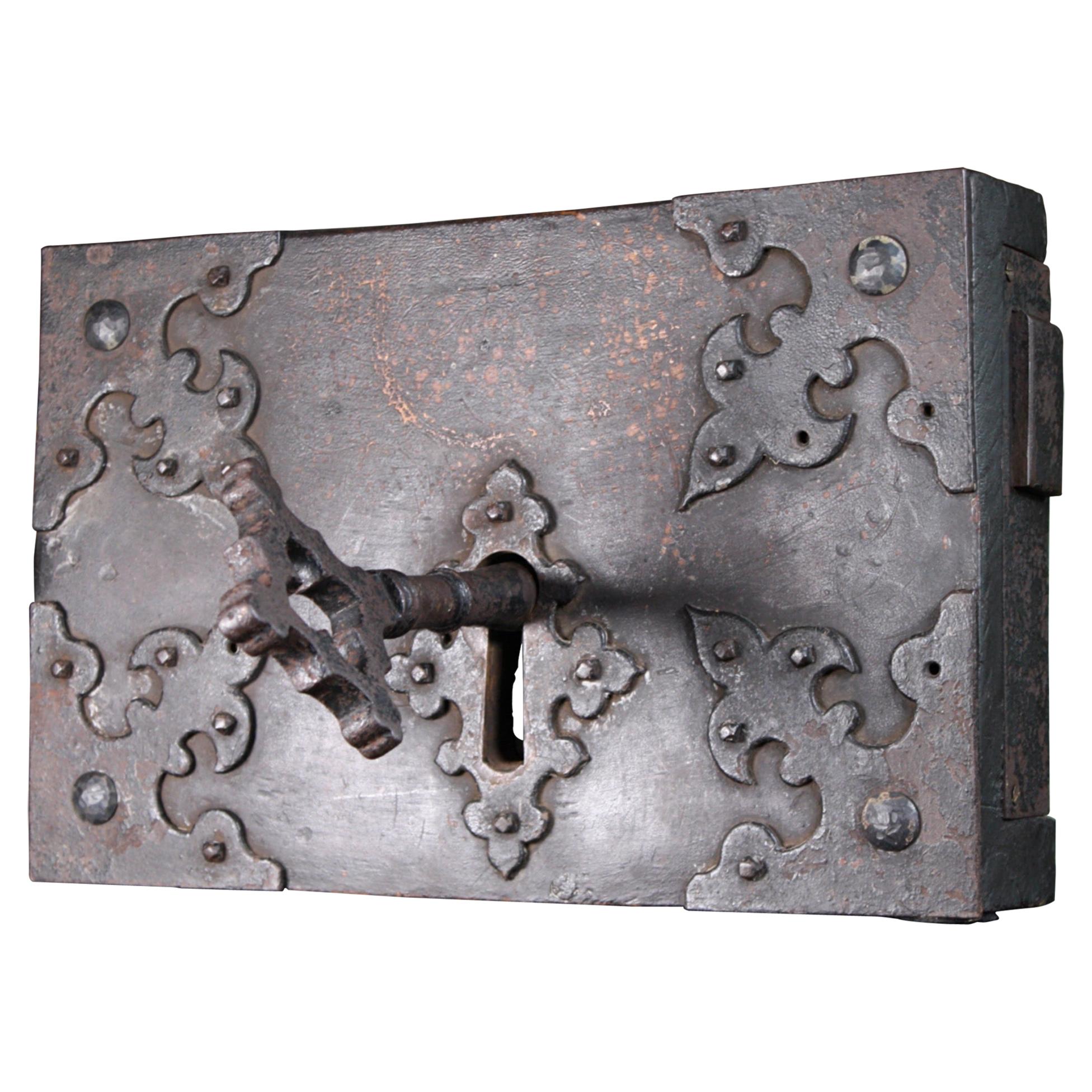 18th Century, Iron and Oak Huge Gothic Castle Door Key and Lock ...