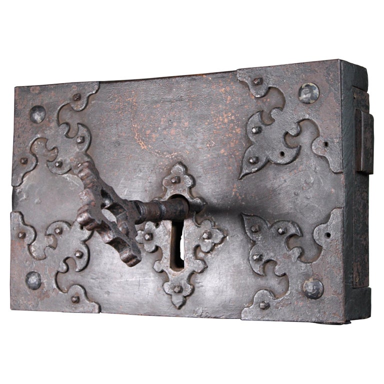 18th Century, Iron and Oak Huge Gothic Castle Door Key and Lock ...