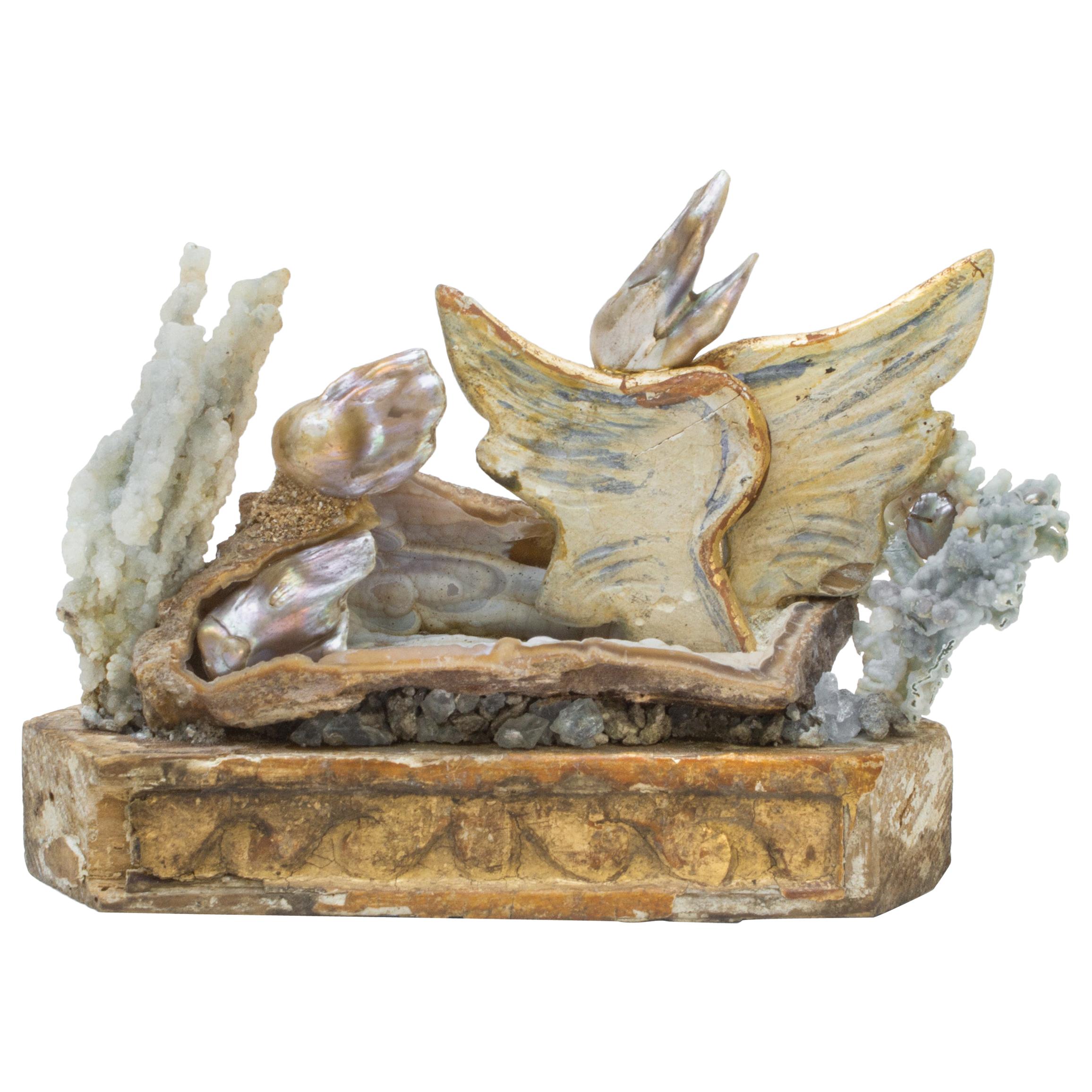 18th Century Italian Angel Wings with Agate Coral, Baroque Pearls, and ...