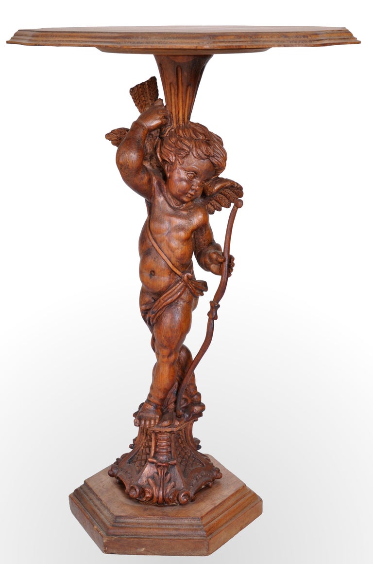 18th Century Italian Baroque Carved Walnut Cupid Wine Table Stand ...