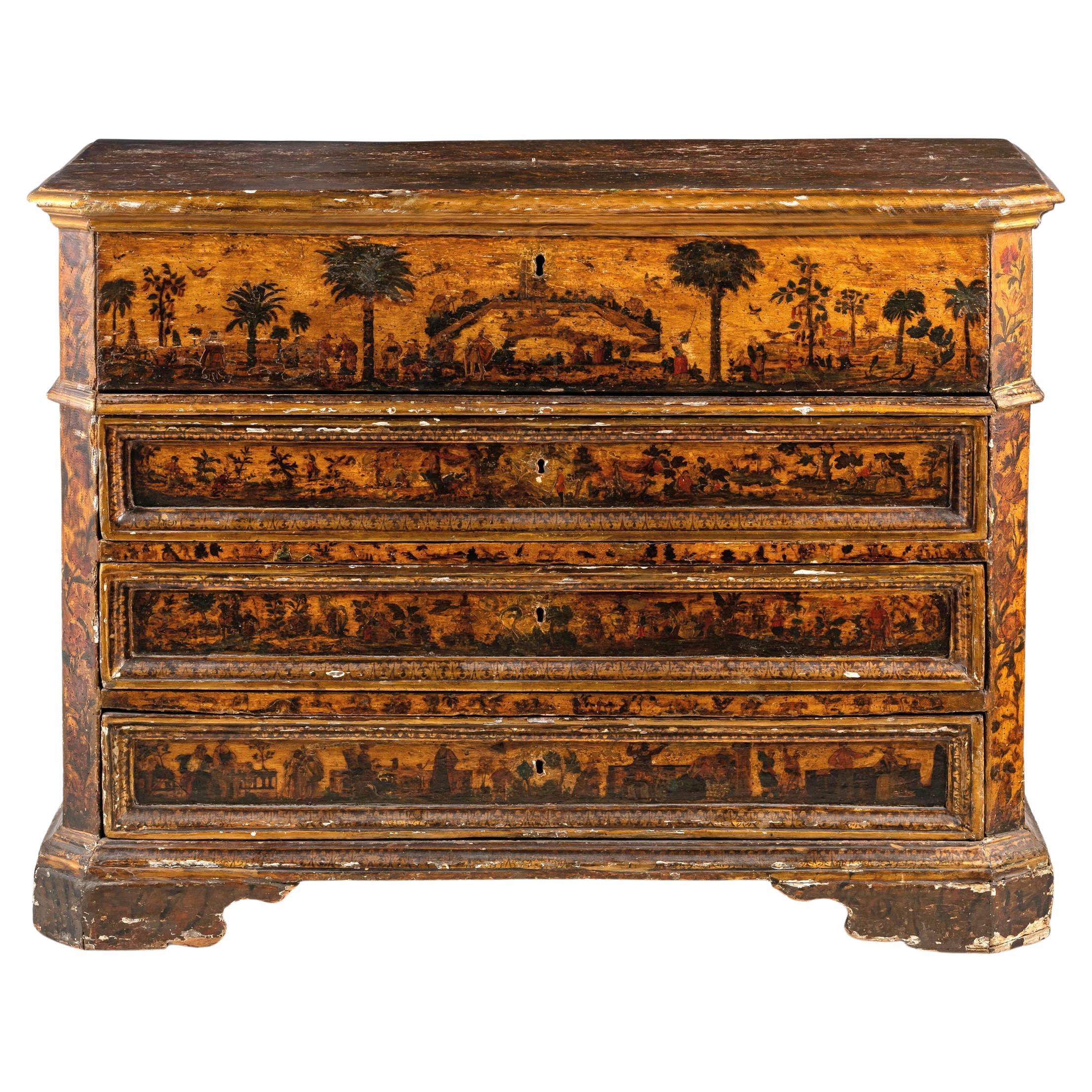 18th century, Italian Half-moon Lacquered Wood Chest of Drawers For ...