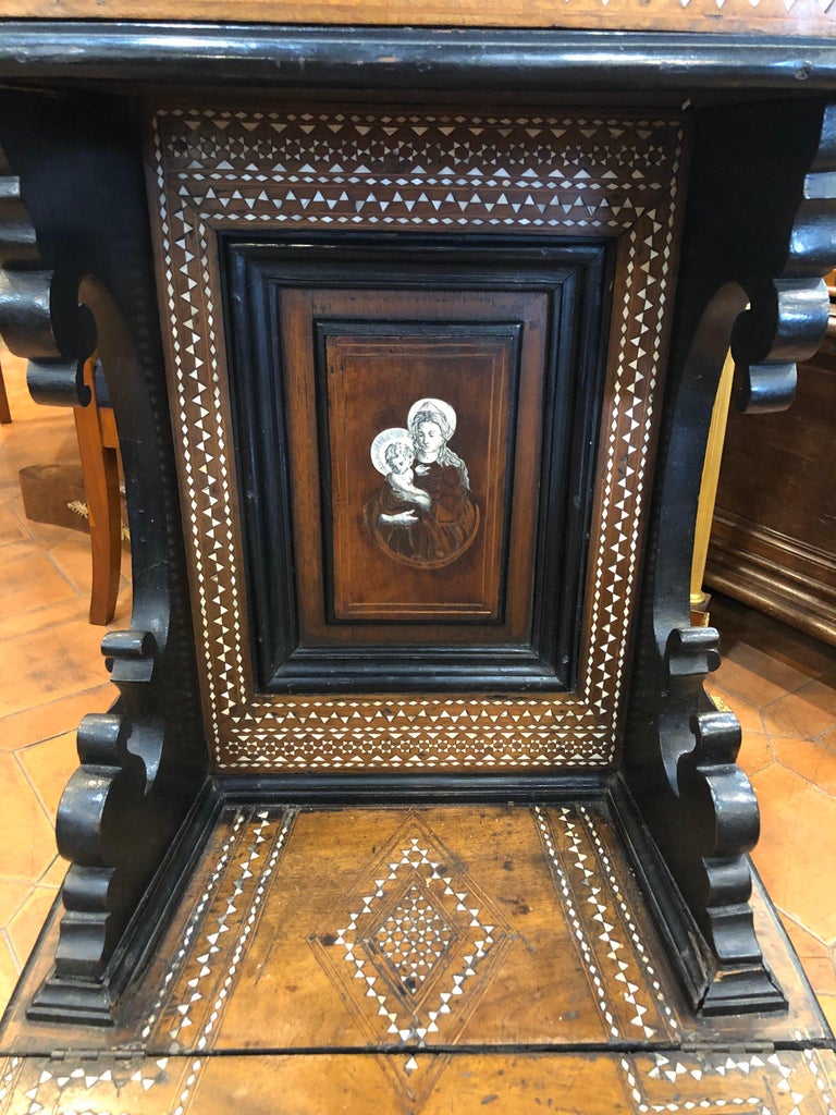 18th Century Italian Baroque Walnut Ivory Kneeler Faldstool, 1720s ...
