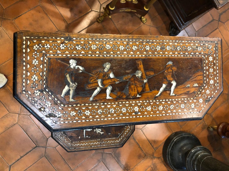18th Century Italian Baroque Walnut Ivory Kneeler Faldstool, 1720s ...