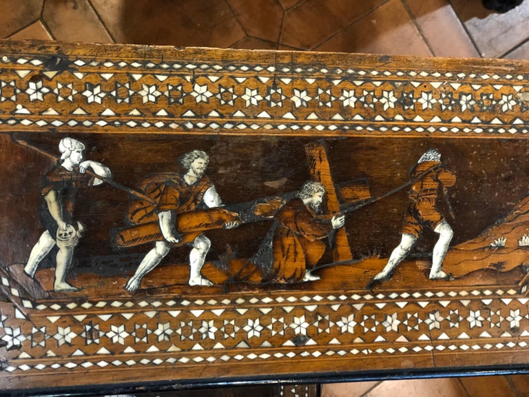 18th Century Italian Baroque Walnut Ivory Kneeler Faldstool, 1720s ...