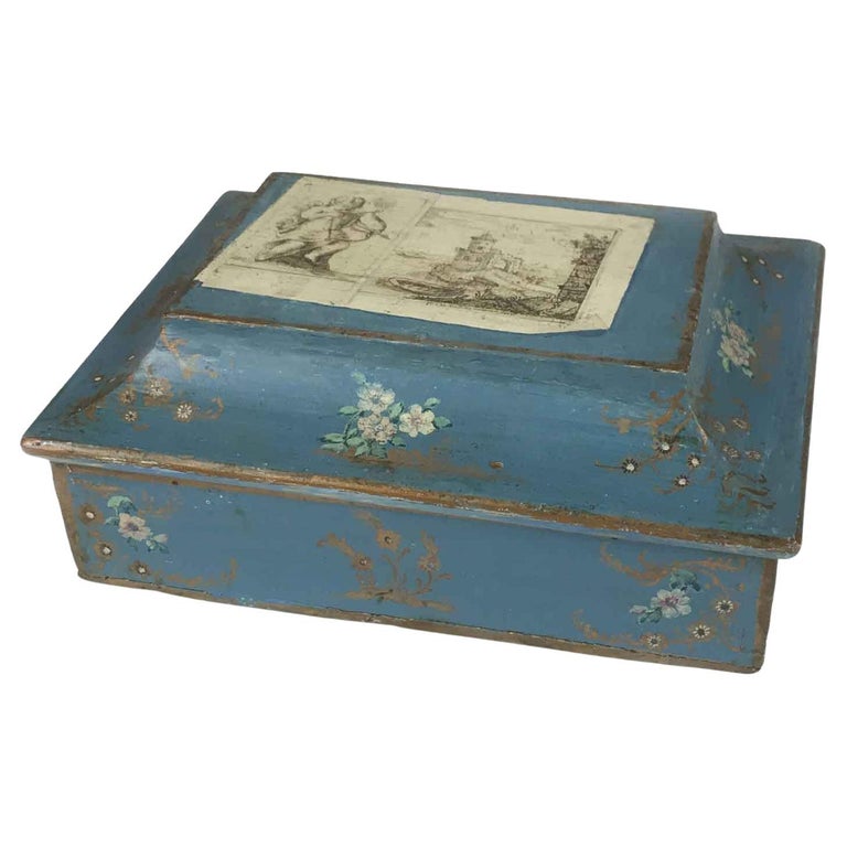 18th Century Italian Blue Decorative Box with Cupid and Flower ...