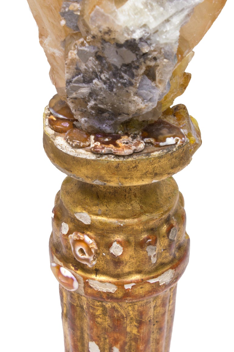 18th Century Italian Candlestick with Golden Calcite Crystal and ...