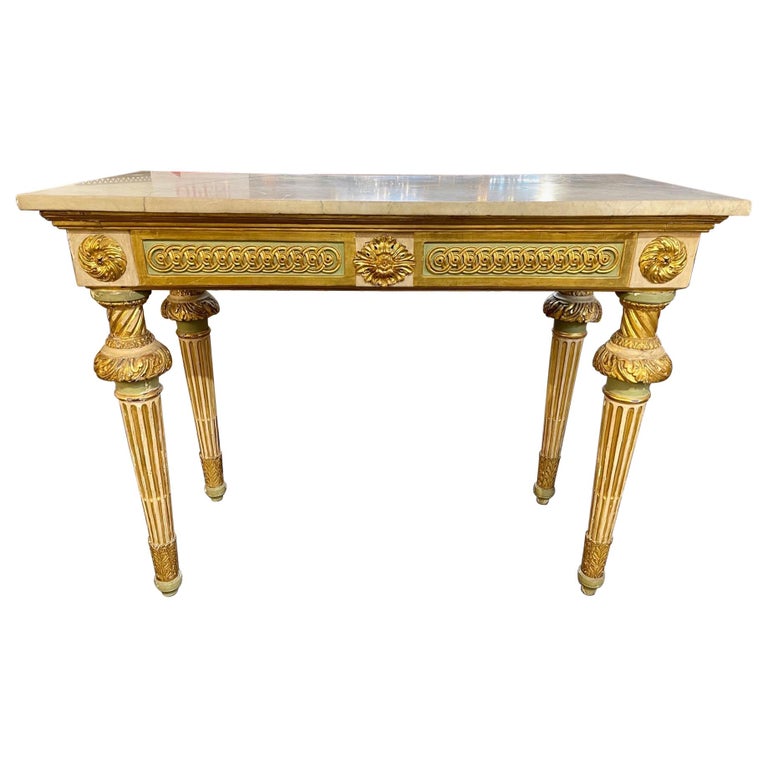 Console italienne du 18ème siècle sculptée et dorée à la feuille en ...