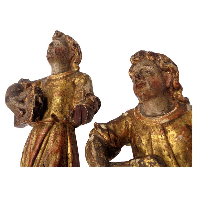 18th Century Italian Carved Gilded Polychrome Painted Angels For Sale ...