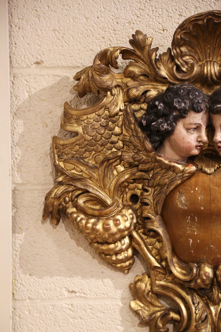18th Century Italian Carved Giltwood and Polychrome Wall Sculpture with ...
