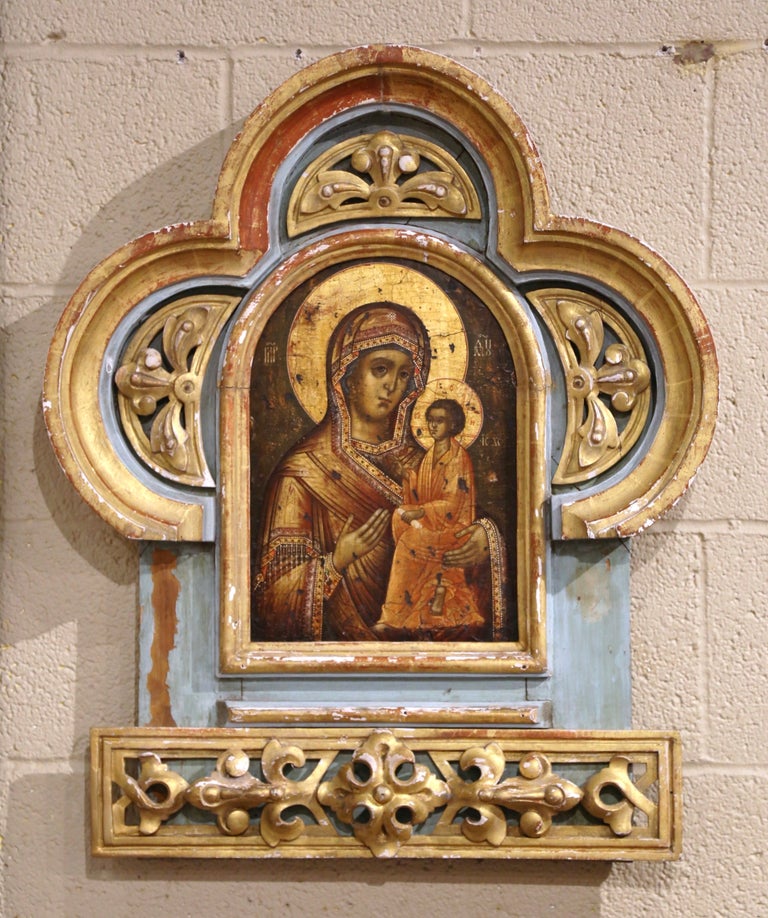 18th Century Italian Carved Giltwood Wall Sculpture with "Mother and ...