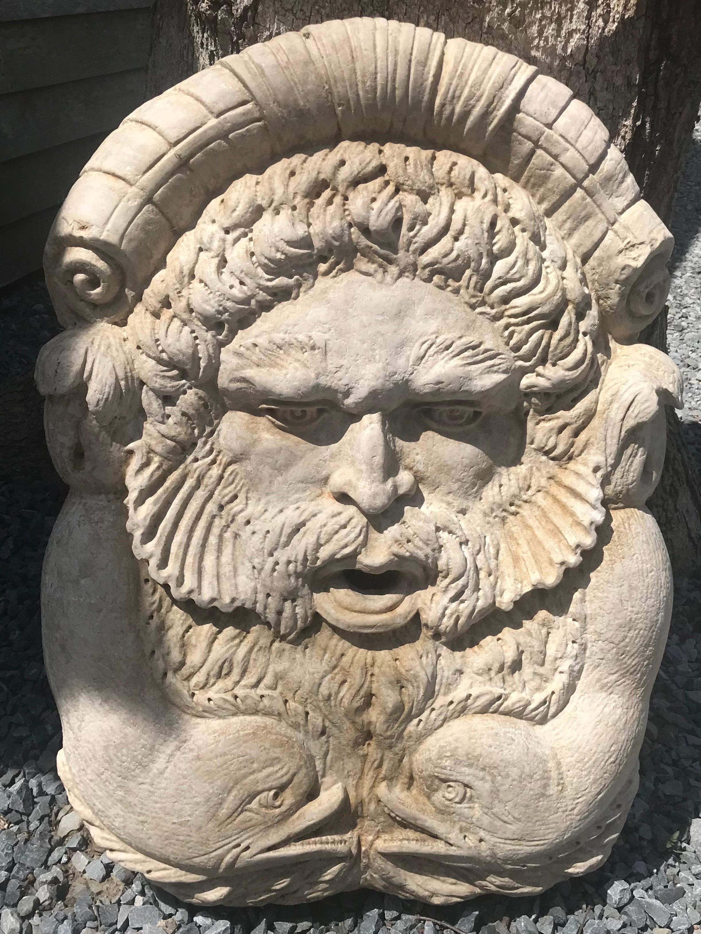 18th Century Italian Carved Marble Fountain Head Garden Ornament ...