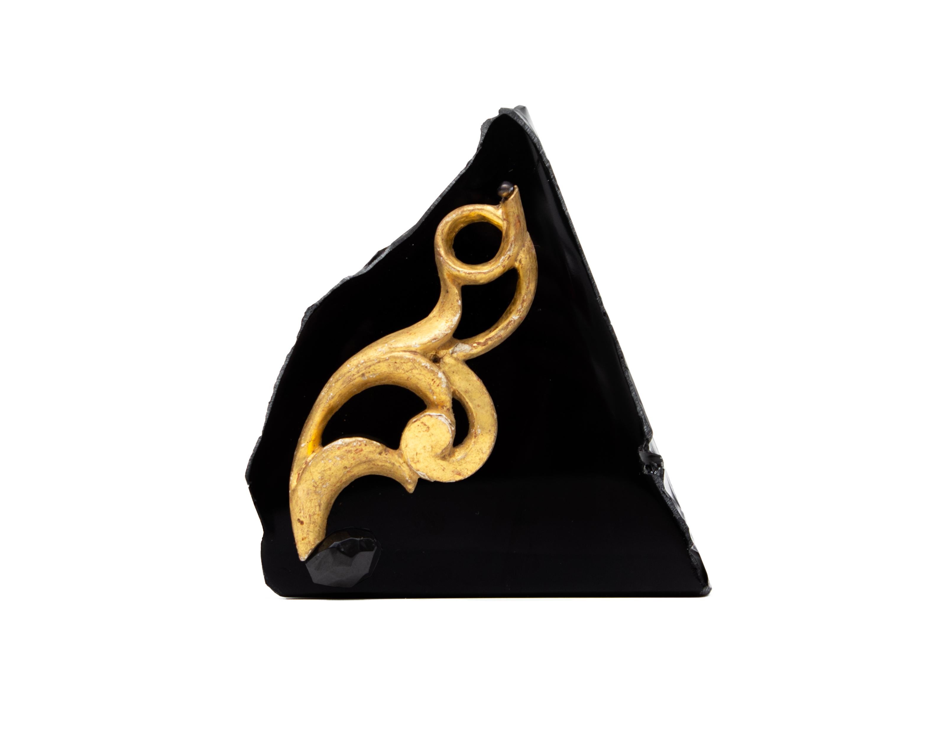 18th Century Italian Gilded Scroll Fragment with a Black Crystal on ...