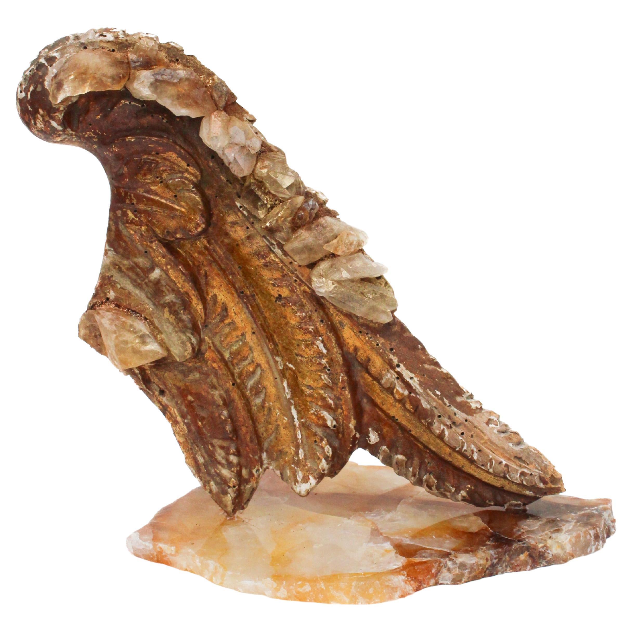 18th Century Italian Gilt Angel Wing on a Hematoid Slab with Citrine ...