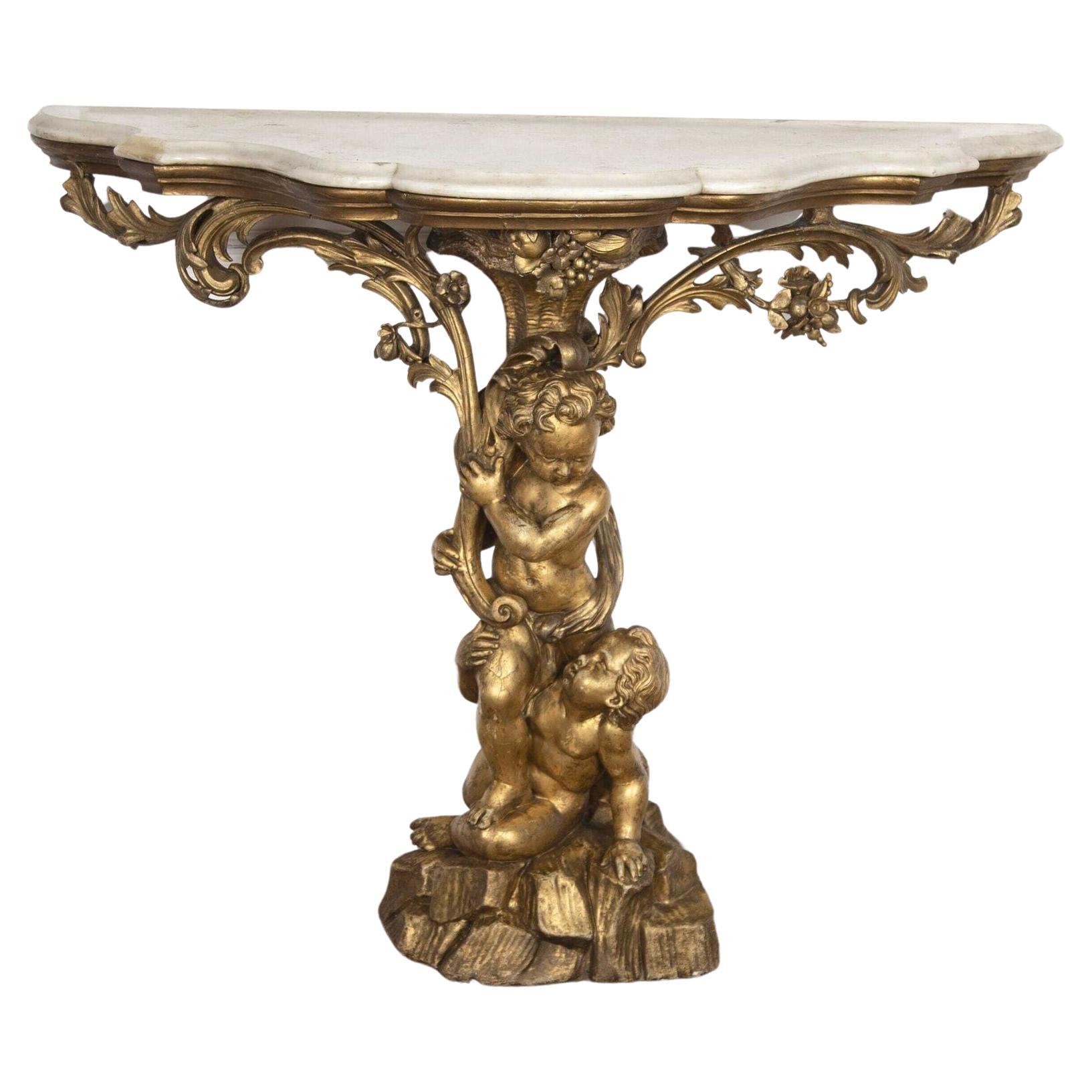 18th Century Italian Marble-Top Gilt and Polychrome Console Table at ...