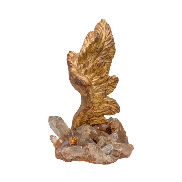 18th Century Italian Hand-Carved Gold Leaf Angel Wing on a Smokey ...