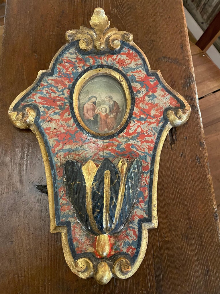 18th Century Italian Hand-Carved Polychrome GIlt Holy Water Font For ...