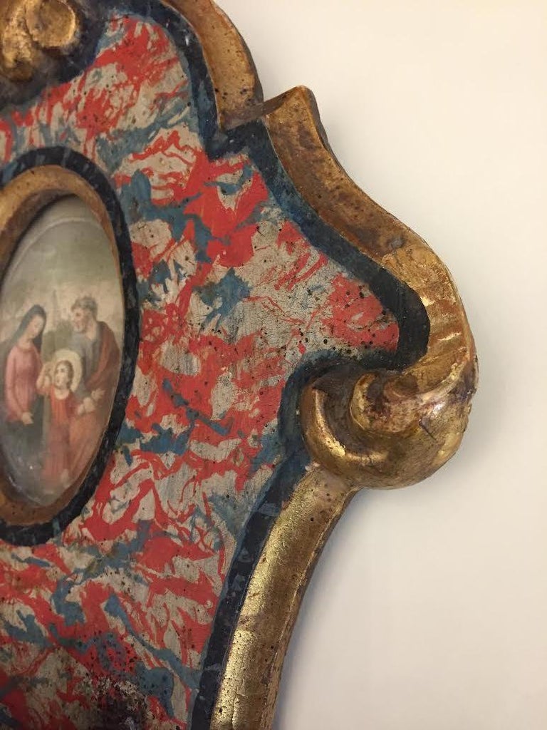 18th Century Italian Hand-Carved Polychrome GIlt Holy Water Font For ...