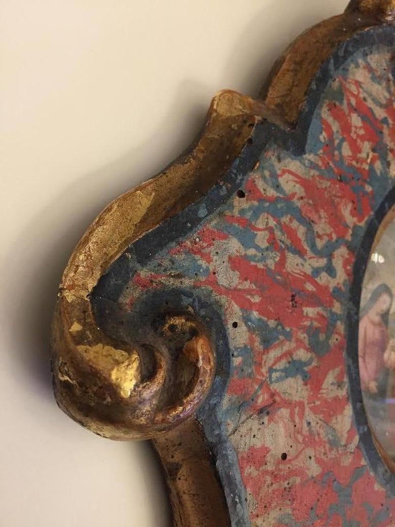 18th Century Italian Hand-Carved Polychrome GIlt Holy Water Font For ...