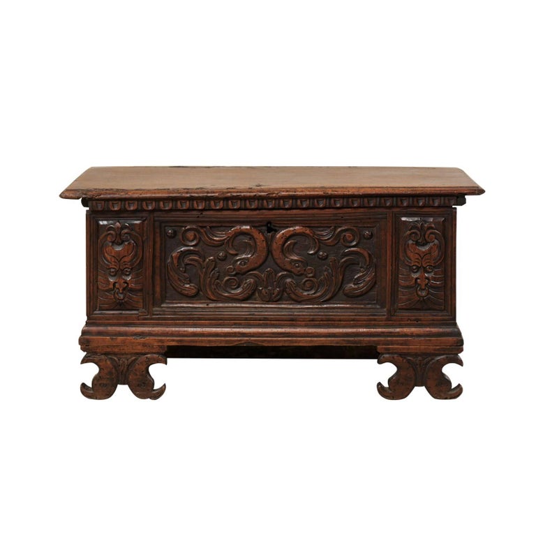 18th Century Italian Intricately Carved Sea Creature Casson Wood Trunk ...