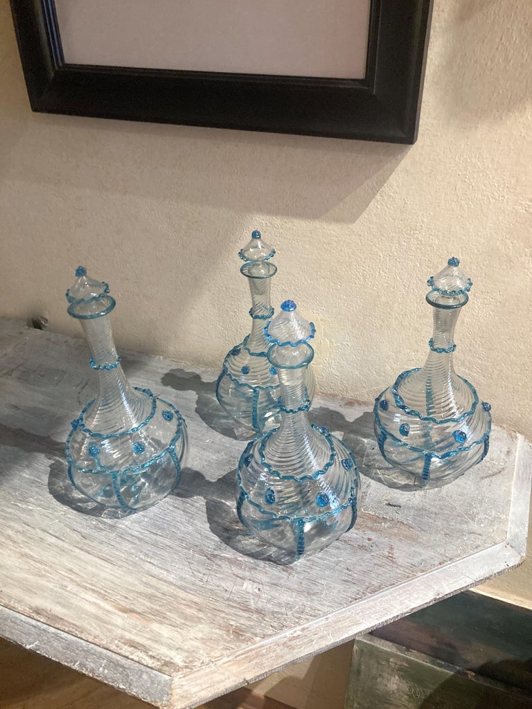 18th Century Italian Murano Clear Glass and Blue Trimmed Blown Glass ...